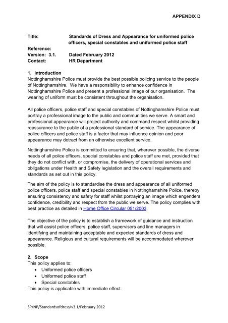 Standards of Dress and Appearance for uniformed police officers ...