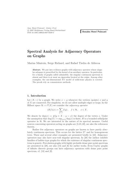 Spectral Analysis For Adjacency Operators On Graphs