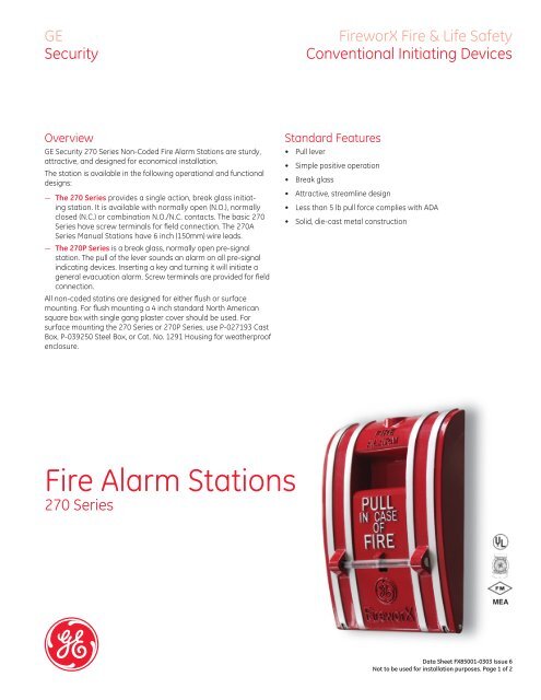 Data Sheet FX85001-0303 -- Fire Alarm Stations