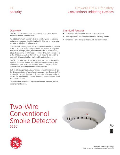 Data Sheet FX85001-0595 -- 511C Self-Diagnostic Smoke Detector