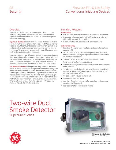 Two-Wire SuperDuct Duct Smoke Detector