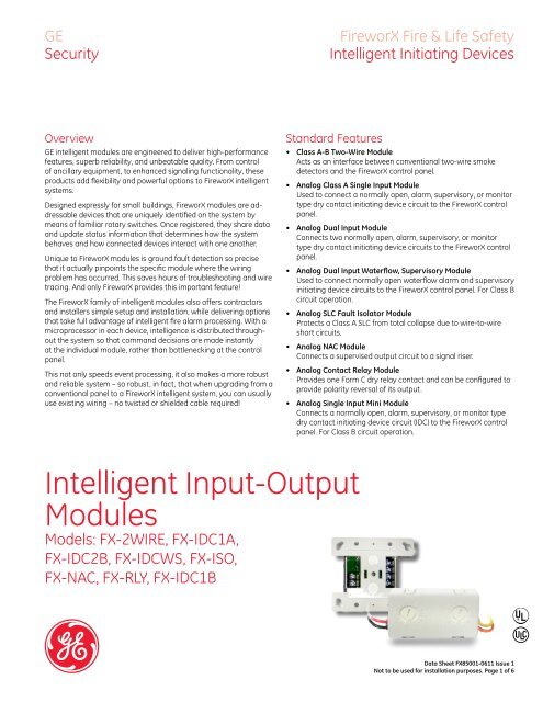 Data Sheet FX85001-0611 -- Intelligent Input-Output Modules