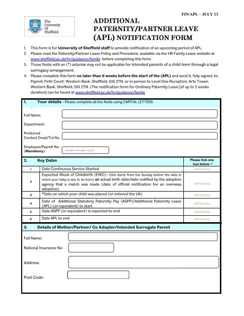 additional paternity/partner leave (apl) notification form