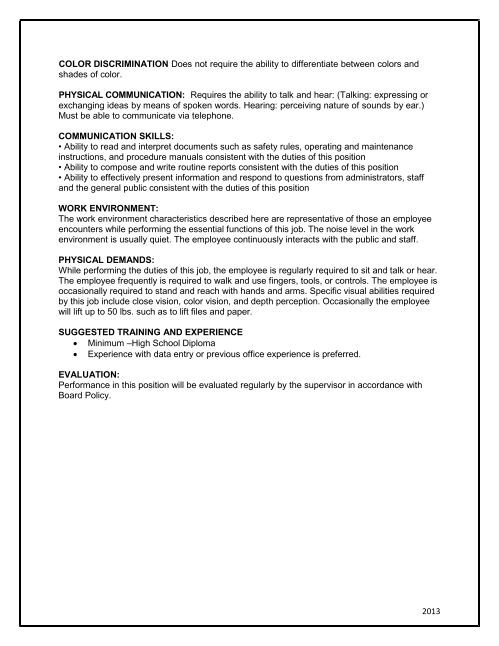 ILLUSTRATIVE EXAMPLES OF WORK: Additional duties may be ...