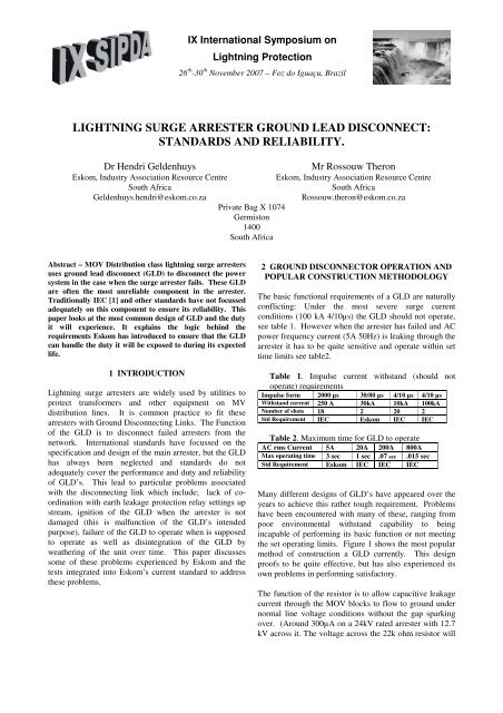 LIGHTNING SURGE ARRESTER GROUND LEAD DISCONNECT ...