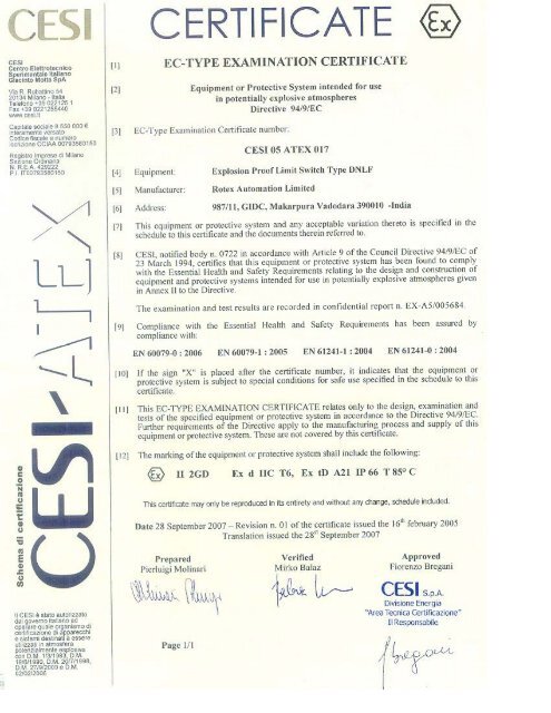 Explosion Proof Cert for DNLF Limit Switches.pdf - Rotex Infinity ...