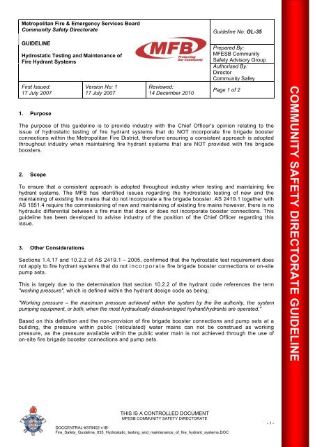 Hydrostatic Testing and Maintenance of Fire Hydrant Systems