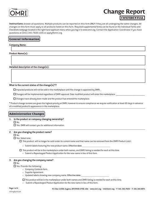 Company or Product Change Report Form - SCD Probiotics
