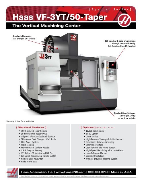 Haas VF-3YT/50-Taper Datasheet - ACE-TECH