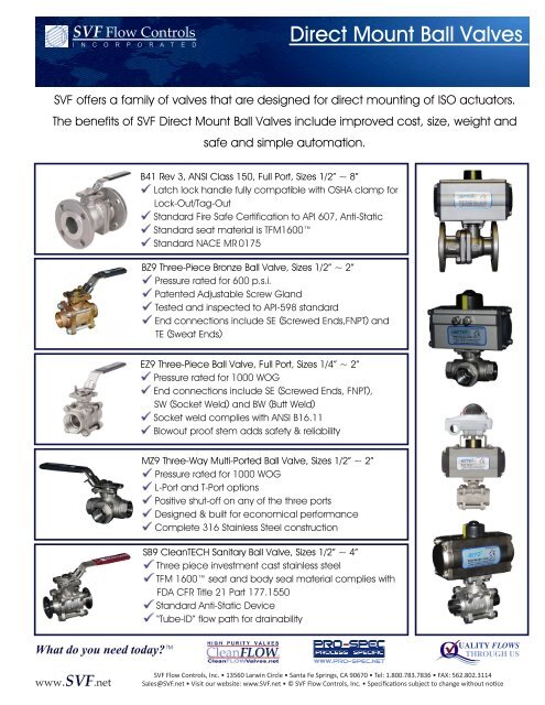 Direct Mount Ball Valves - SVF Flow Controls, Inc.