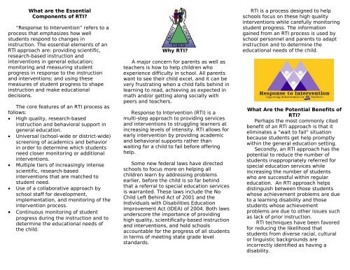 RTI parent Brochure - Coventry Public Schools