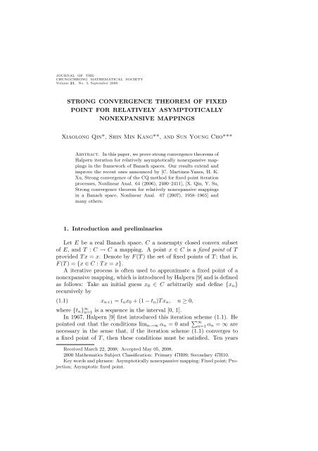 STRONG CONVERGENCE THEOREM OF FIXED POINT FOR ...
