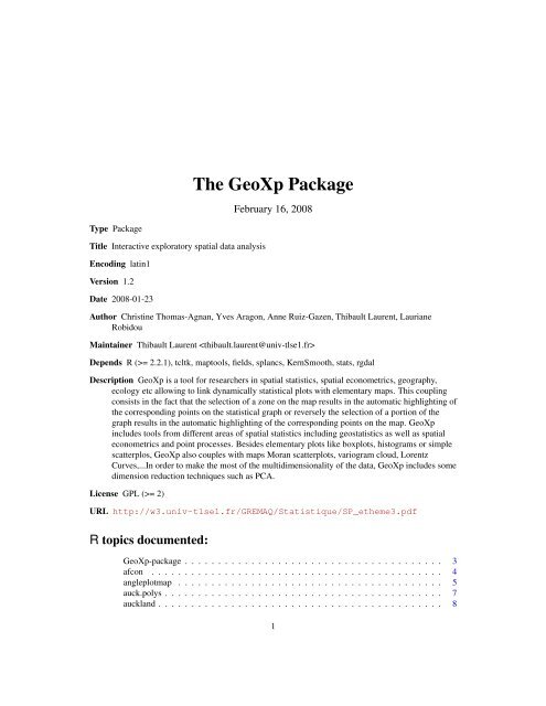 The GeoXp Package - NexTag Supports Open Source Initiatives