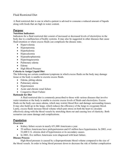 Fluid Restricted Diet - Medical Nutrition Therapy Portfolio