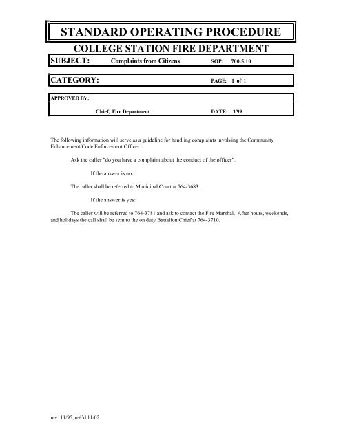 STANDARD OPERATING PROCED