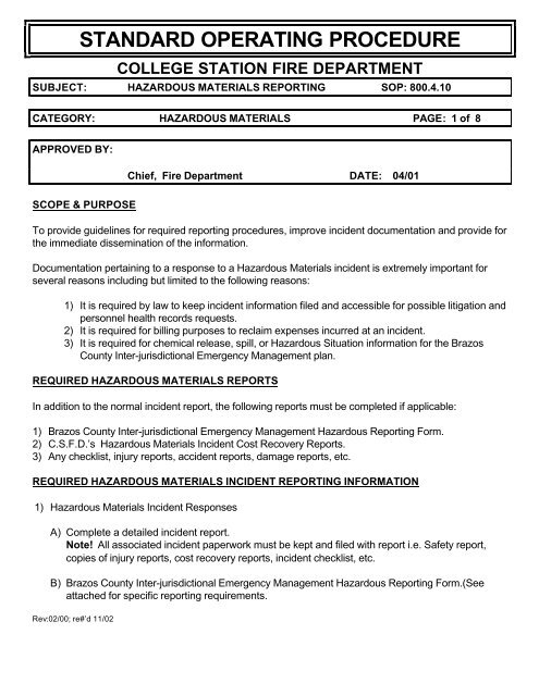 STANDARD OPERATING PROCED