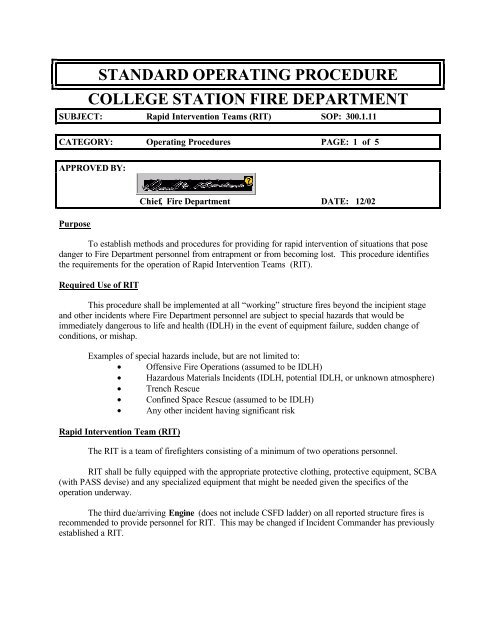 STANDARD OPERATING PROCED