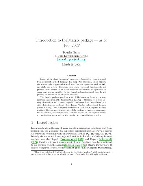 Introduction to the Matrix package - NexTag Supports Open Source ...