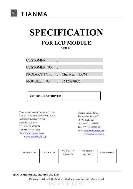 SPECIFICATION - Tianma Microelectronics