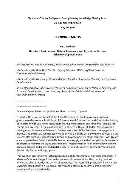 OPENING REMARKS - GMS-EOC