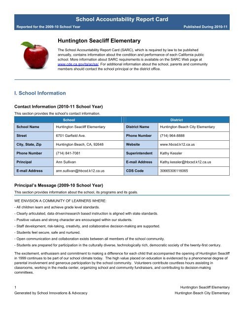School Accountability Report Card Huntington Seacliff Elementary