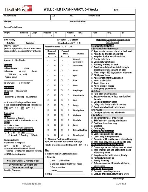 Well Child Exam - Infancy: 0-4 Weeks (pdf) - HealthPlus of Michigan