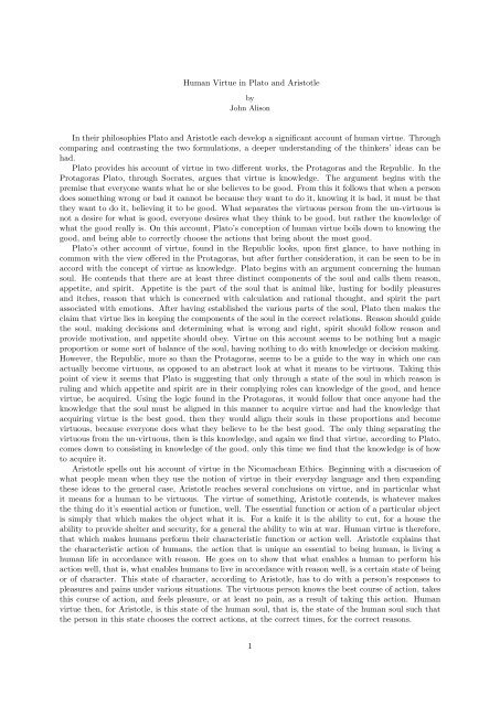 Human Virtue in Plato and Aristotle In their philosophies Plato ... - HEP