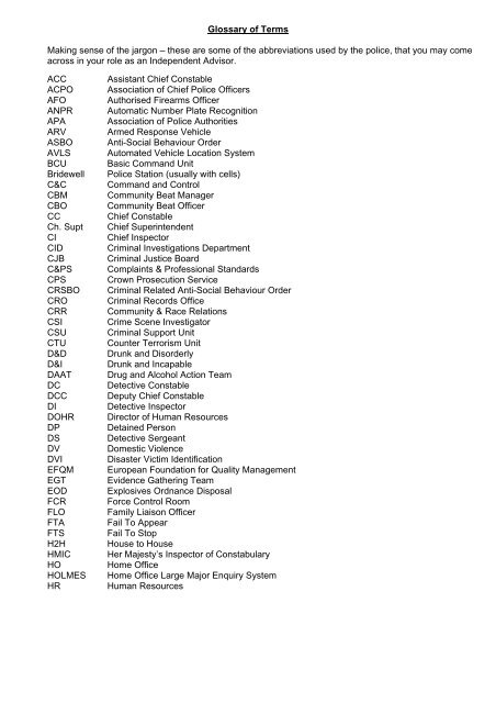 Glossary of Terms - Dorset Police