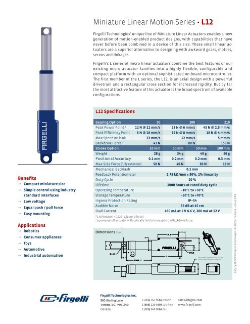 L12 Series Datasheet - Firgelli Technologies