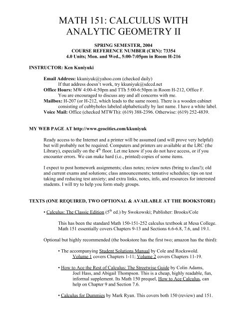 math 151: calculus with analytic geometry ii - Kkuniyuk.com
