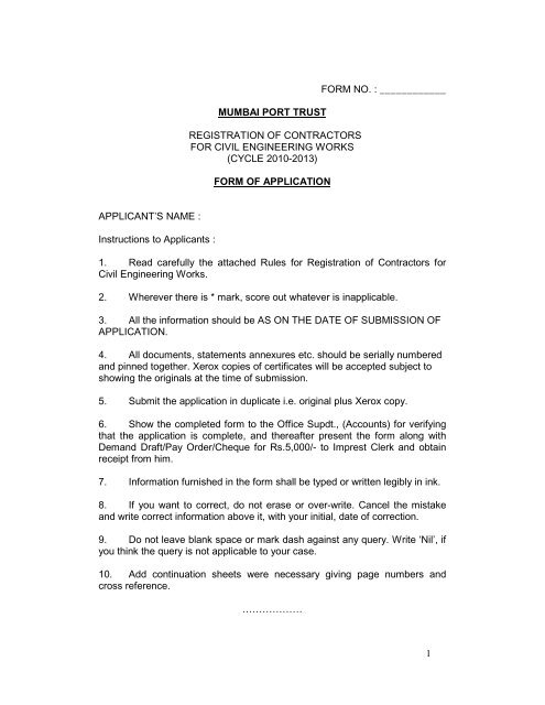 Form of Application - Mumbai Port Trust