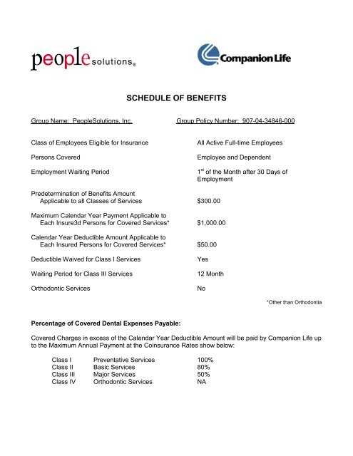 SCHEDULE OF BENEFITS