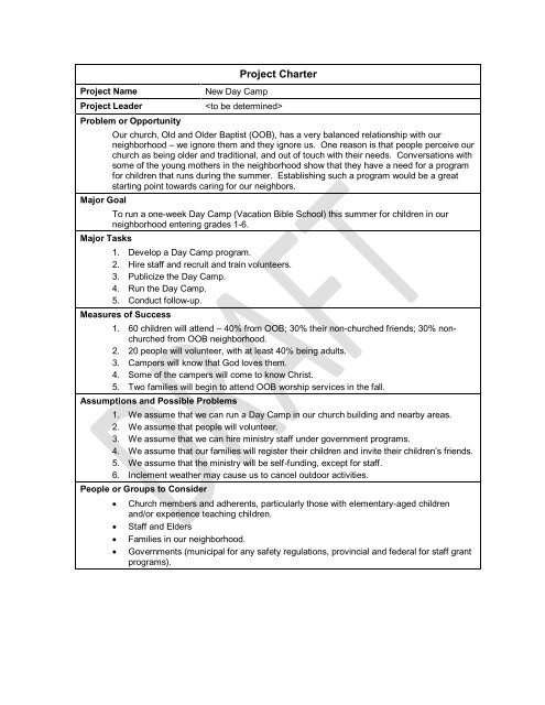 Sample Project Charter