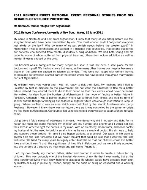 Ms Nazifa Ali - Refugee Council of Australia