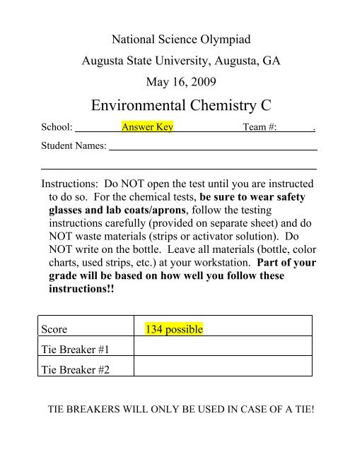 Test and Answer Key - Science Olympiad