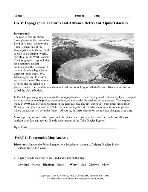 Topo Features of Alpine Glaciers LAB