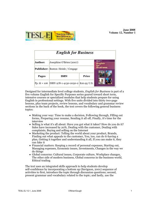 TESL-EJ 12.1 -- English for Business