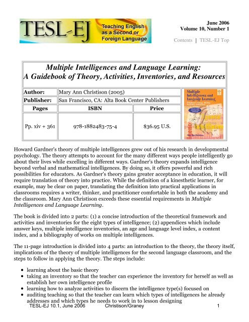 TESL-EJ 10.1 -- Multiple Intelligences and Language Learning: A ...
