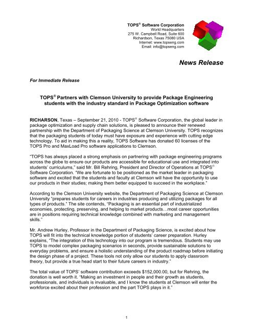 News Release - TOPS - Packaging Software