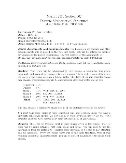 MATH 2513 Section 002 Discrete Mathematical Structures
