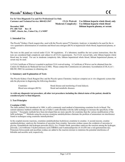 Piccolo Kidney Check - Abaxis