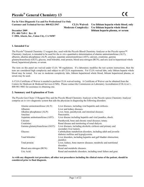 Piccolo General Chemistry 13 - Abaxis