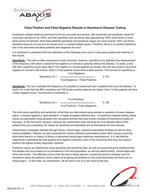 False Positive and False Negative Results in Heartworm ... - Abaxis