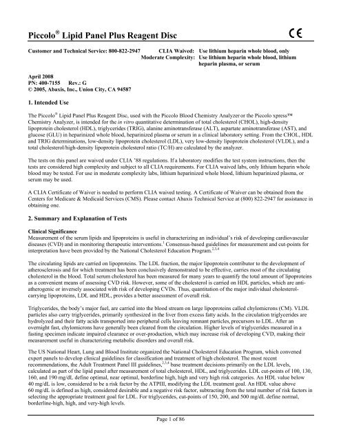 PiccoloÂ® Lipid Panel Plus Reagent Disc - Abaxis