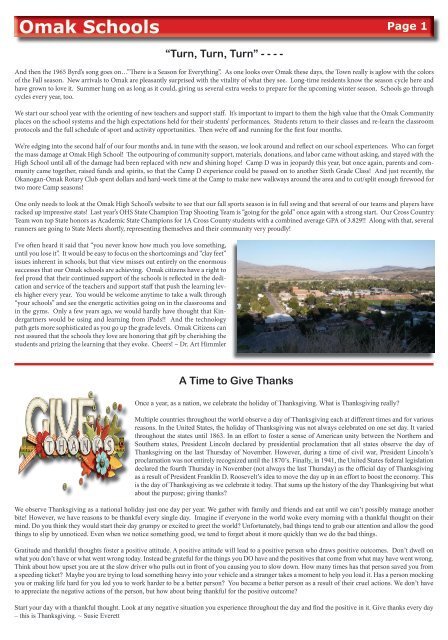 Omak Schools Page 1 A Time to Give Thanks - Omak School District