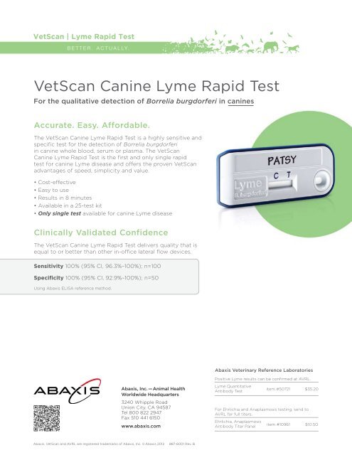 VetScan Canine Lyme Rapid Test - Abaxis