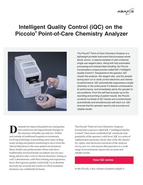 Intelligent Quality Control (iQC) on the PiccoloÂ® Point-of ... - Abaxis