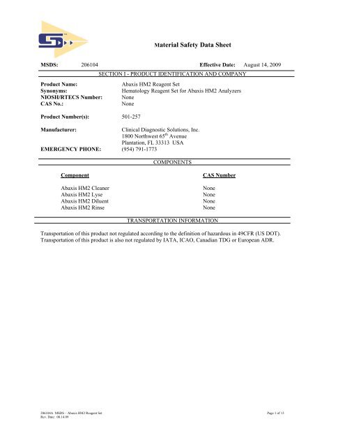 HM2 Reagents Set - Abaxis
