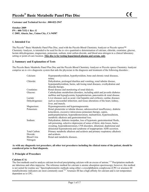 Piccolo Basic Metabolic Panel Plus Disc - Abaxis