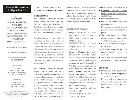 Canine Heartworm Antigen Test Kit - Abaxis